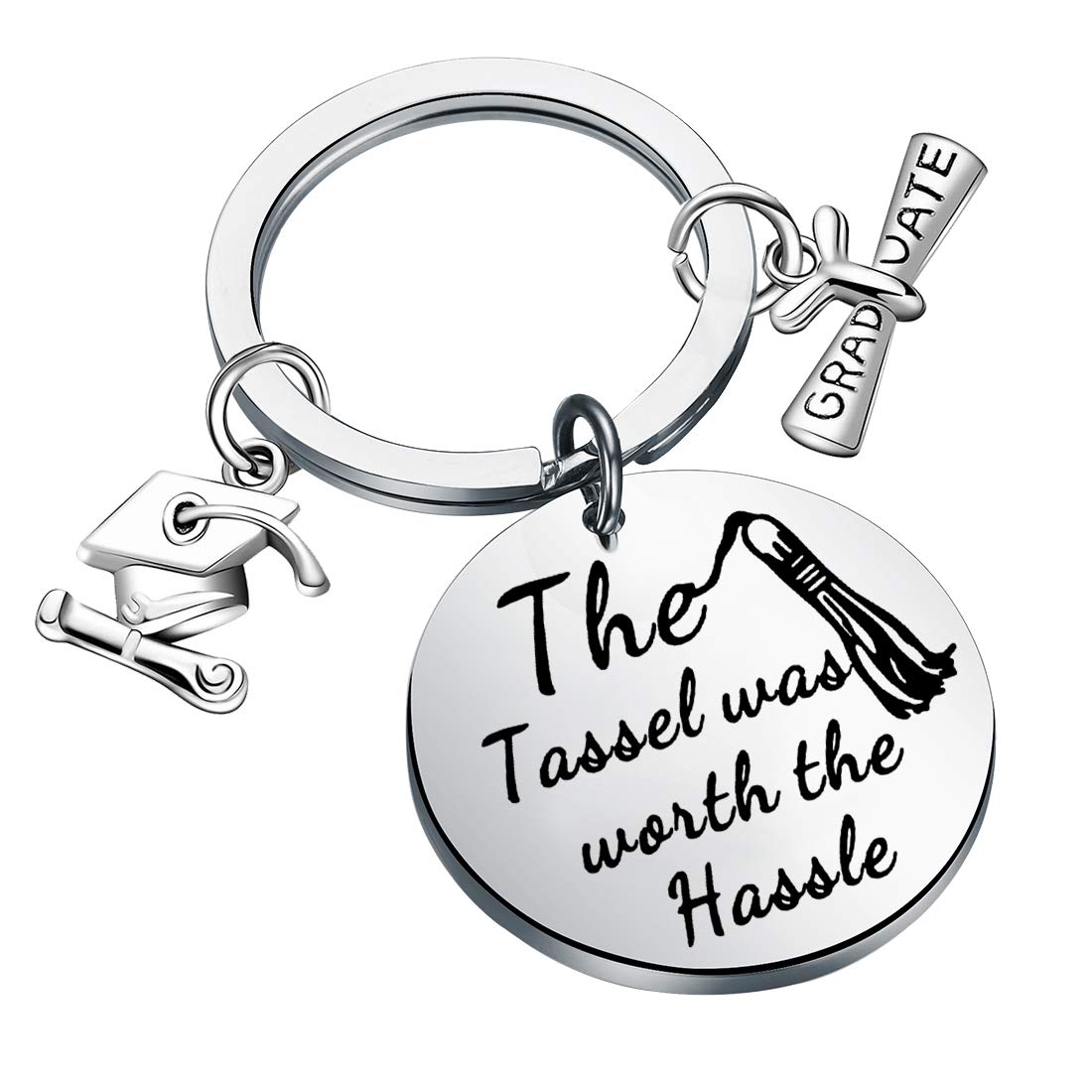 FUSTMW Graduation Gift Keychain The Tassel Was Worth the Hassle Graduation Jewelry College Graduation Gift with Grad Cap Charm (silver)