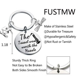 FUSTMW Graduation Gift Keychain The Tassel Was Worth the Hassle Graduation Jewelry College Graduation Gift with Grad Cap Charm (silver)