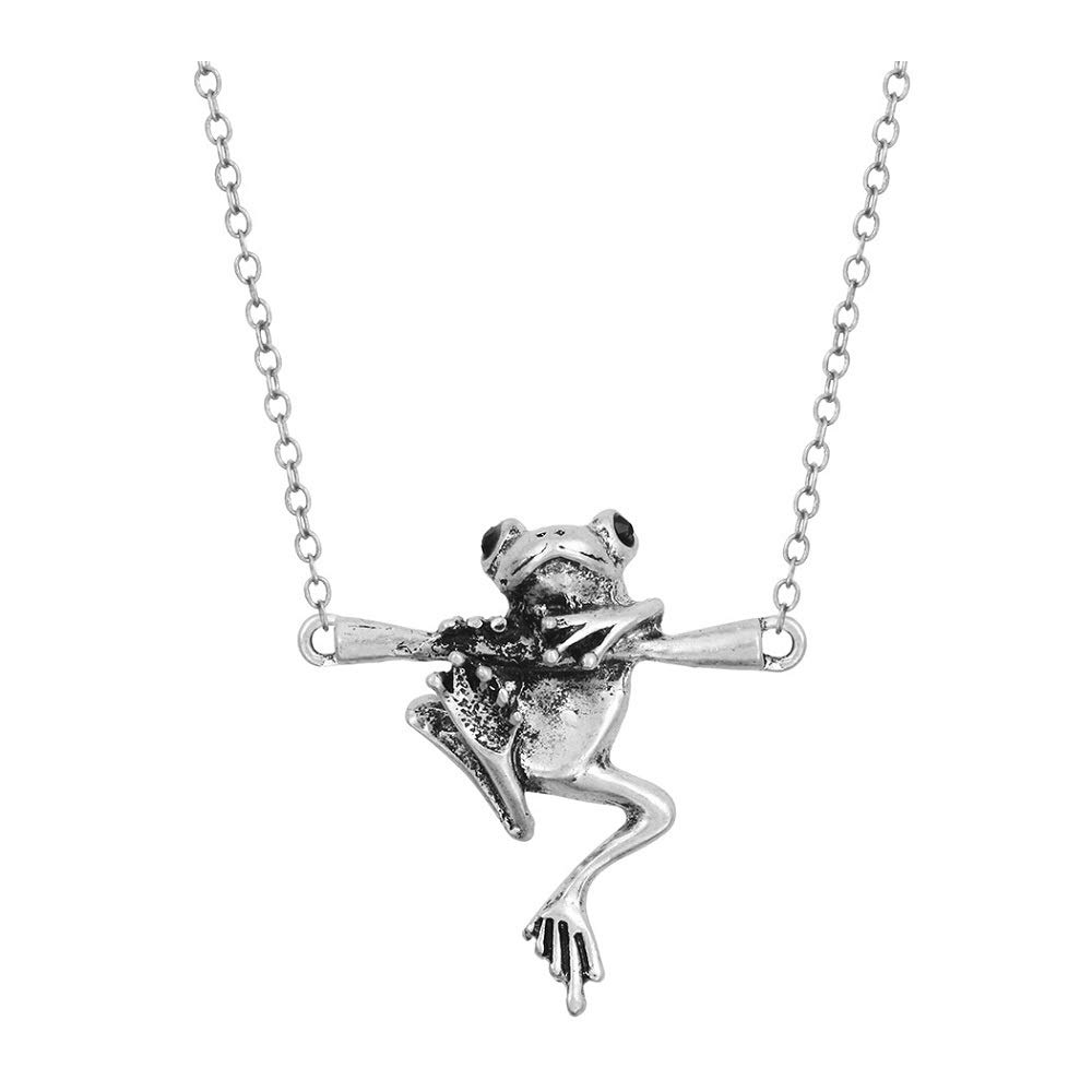 Caiyao Cute Hanging Frog Pendant Necklace Vintage Silver Plated Funny Animal Necklace for Women Men(Vintave)