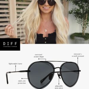 DIFF Lenox Black + Grey, Designer Oversized Aviator Sunglasses for Women UV400 Protection