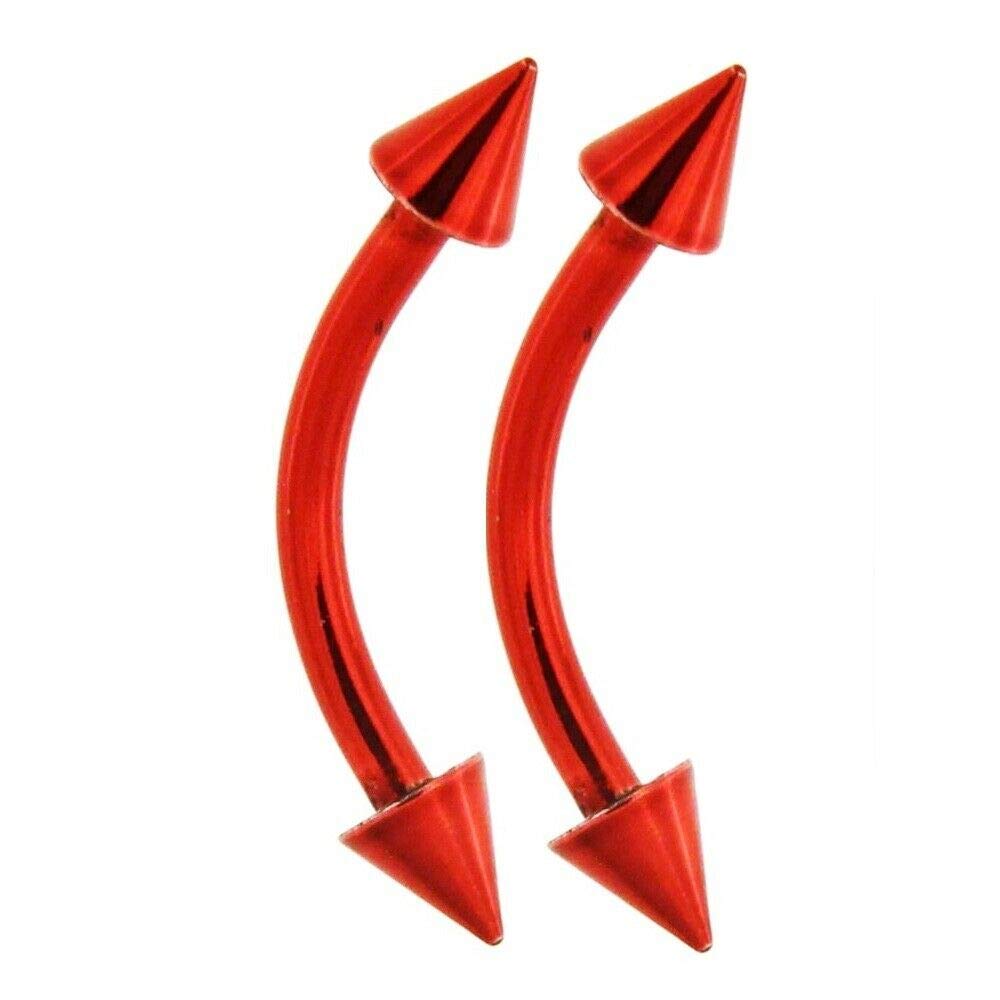 2PCS Surgical Steel Metallic Red 5/16" Eyebrow Piercing Jewelry Eyebrow Rings 16G Curved Barbell Spike Ends Snake Eyes Tongue Rings Cartilage Earring Daith Rook Bites Piercing for Women Men 8mm