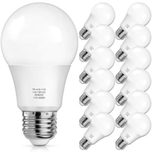 sunrider a19 led light bulbs, 100 watt equivalent led bulbs, 4000k daylight white, 1100 lumens, standard e26 medium screw base, cri 85+, 25000+ hours lifespan, no flicker, non-dimmable, pack of 12