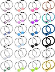 ftovosyo 48pcs 16g surgical steel nipple rings hoop captive bead ring nipplerings piercing jewelry for women men 16mm silver-tone rose gold black glow in the dark