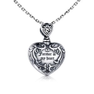 MANBU Sterling Silver Cremation Jewelry for Ashes: Urn Necklace Memorial Ash Pendant Bereavement Keepsake Gifts for Loss of a Loved One (heart urn necklace)