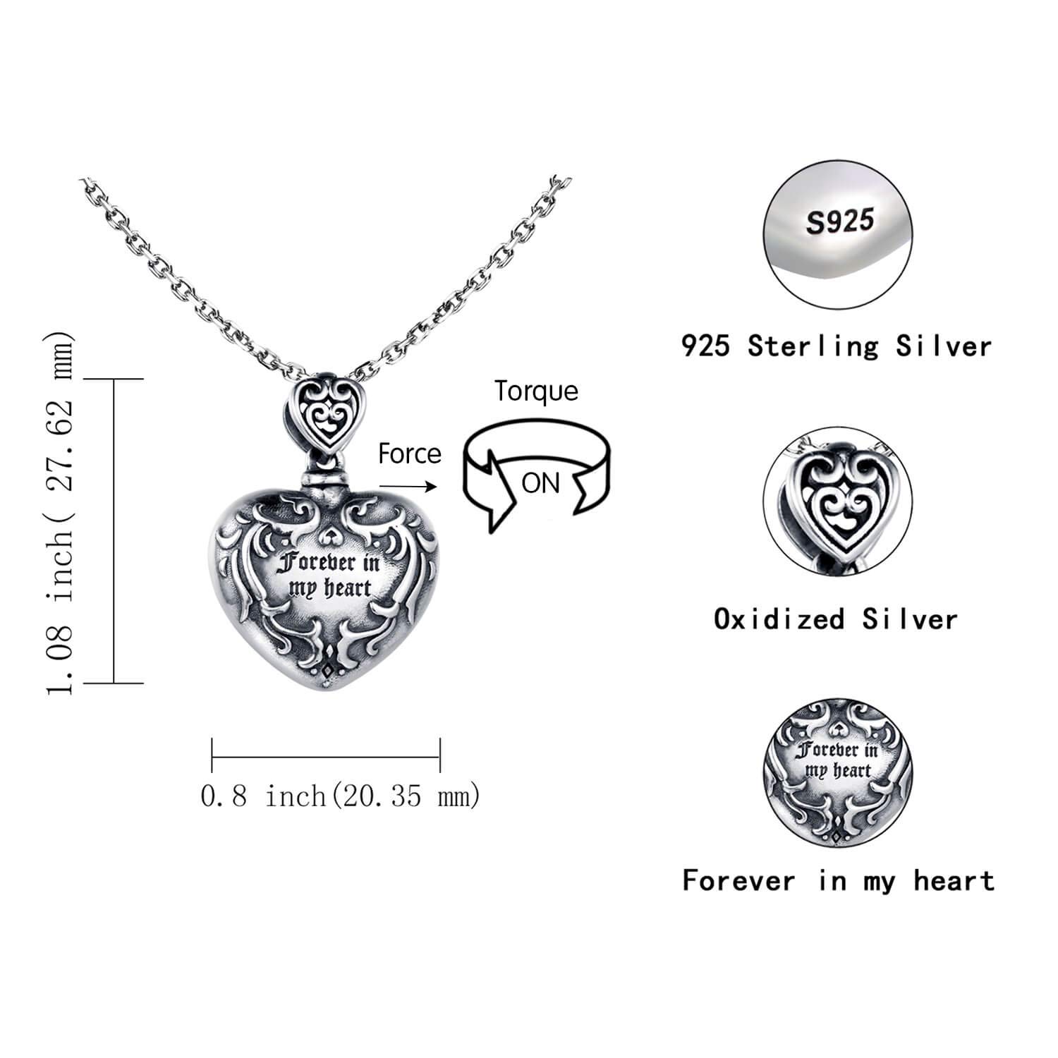 MANBU Sterling Silver Cremation Jewelry for Ashes: Urn Necklace Memorial Ash Pendant Bereavement Keepsake Gifts for Loss of a Loved One (heart urn necklace)