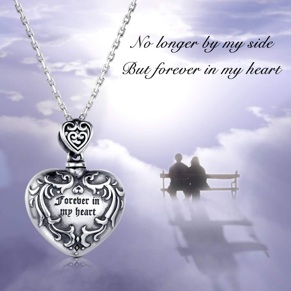 MANBU Sterling Silver Cremation Jewelry for Ashes: Urn Necklace Memorial Ash Pendant Bereavement Keepsake Gifts for Loss of a Loved One (heart urn necklace)