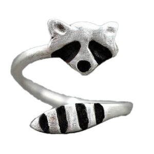 ronliy creative silver color raccoon female ring cute animal opening rings for women party adjustable jewelry w sv resizable