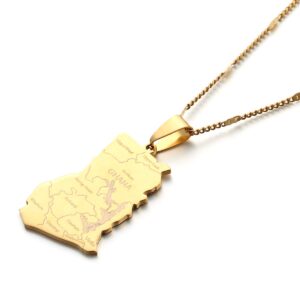 stainless steel ghana map pendant necklaces ghanaian jewelry (gold)