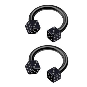 2pcs steel 14g 3/8 10mm horseshoe earrings for women piercing jewelry cartilage septum nose lip helix 4mm black dice m8224