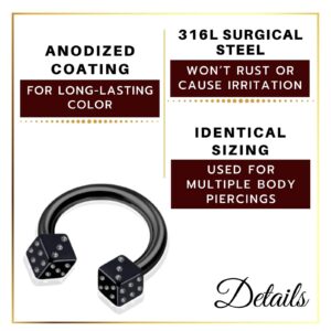 2Pcs Steel 14g 3/8 10mm horseshoe earrings for women Piercing Jewelry Cartilage Septum Nose Lip Helix 4mm Black Dice M8224