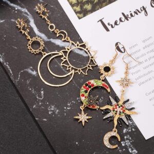 8 Pairs Moon Star Earth Planet Earrings Asymmetrical Vintage Bohemian Earrings Dangle Pendant Earrings Drop Hook Earrings Jewelry for Women