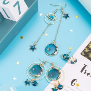 8 Pairs Moon Star Earth Planet Earrings Asymmetrical Vintage Bohemian Earrings Dangle Pendant Earrings Drop Hook Earrings Jewelry for Women