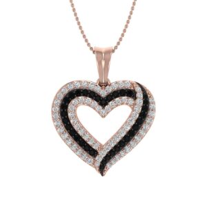 finerock 1/2 carat black & white diamond heart pendant necklace in 10k rose gold (included silver chain)