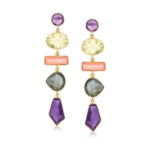 ross-simons 29.00 ct. t.w. multi-gemstone drop earrings in 18kt gold over sterling