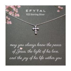 efytal small cross necklace for women, sterling silver dainty cz cross necklace for women, first communion gifts, confirmation gifts for teen