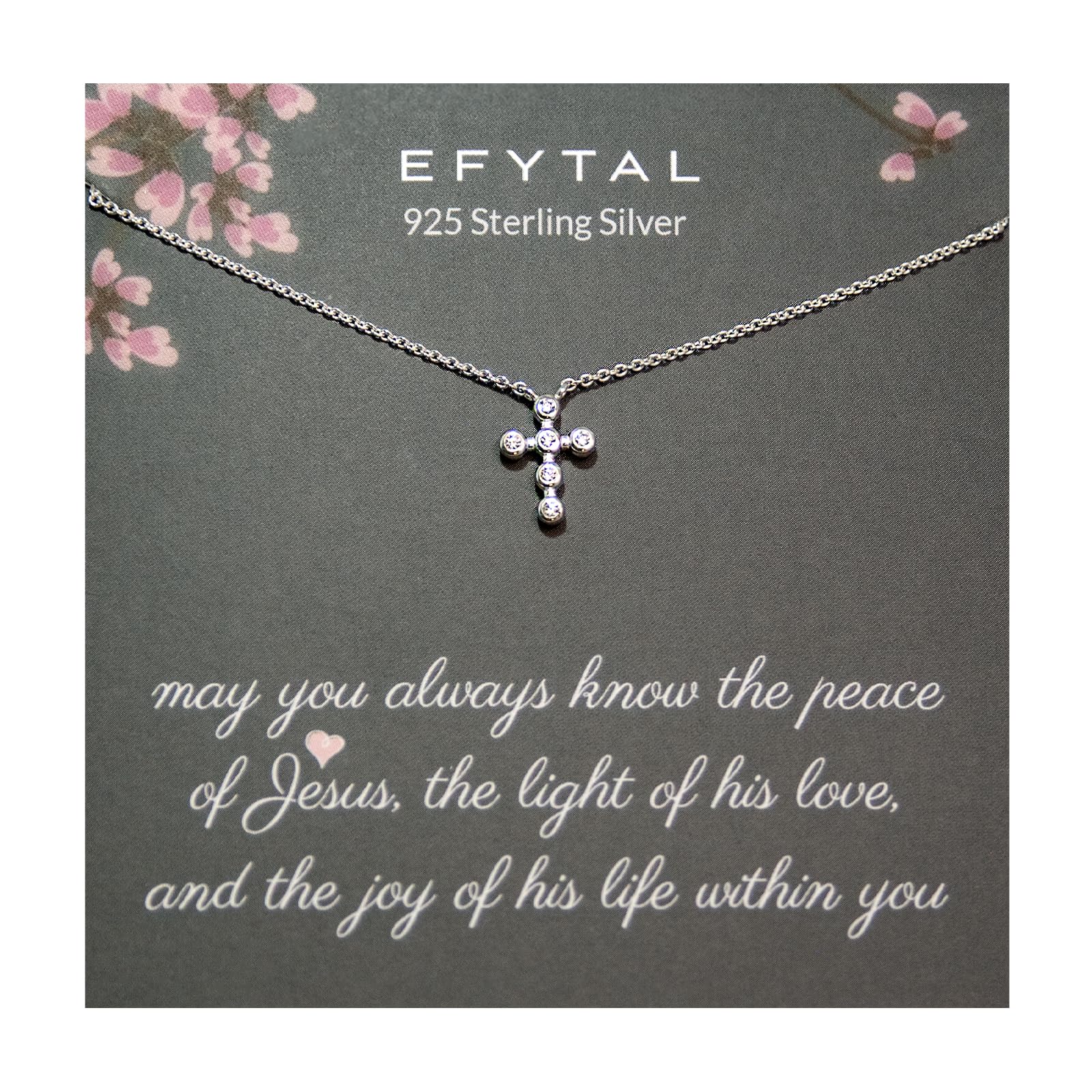 EFYTAL Small Cross Necklace for Women, Sterling Silver Dainty CZ Cross Necklace for Women, First Communion Gifts, Confirmation Gifts for Teen