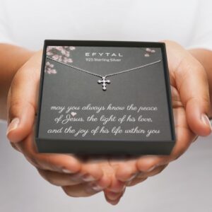 EFYTAL Small Cross Necklace for Women, Sterling Silver Dainty CZ Cross Necklace for Women, First Communion Gifts, Confirmation Gifts for Teen