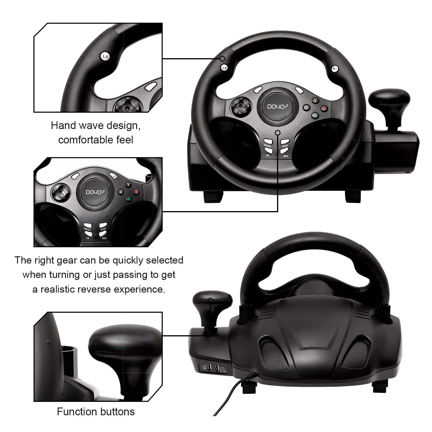 DOYO Gaming Racing Wheel, Steering Wheel for PC, 270 Degree Driving Force Sim Game Steering Wheel with Responsive Gear and Pedals for PC/PS3/PS4/XBOX ONE/XBOX 360/Nintendo Switch/Android