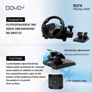 DOYO Gaming Racing Wheel, Steering Wheel for PC, 270 Degree Driving Force Sim Game Steering Wheel with Responsive Gear and Pedals for PC/PS3/PS4/XBOX ONE/XBOX 360/Nintendo Switch/Android