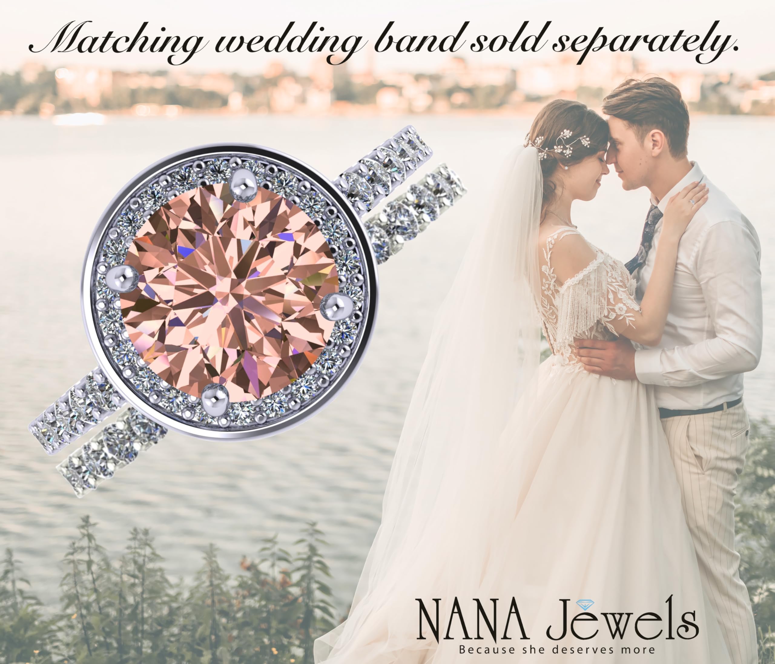 NANA Jewels 2ct Pure Brilliance Zirconia Halo Engagement Ring-Round Cut-Morganite-6