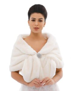 catery wedding bridal faux fur shawls and wraps women fur stole winter cover up accessories for women and girls(white) (us 4-14 (s-m), beige)