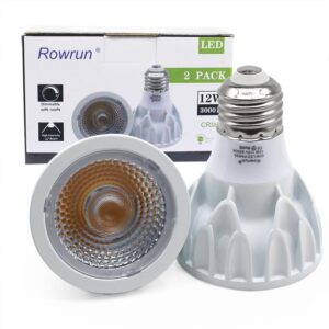 rowrun e26 led bulb par20 12w soft white dimmable 3000k cob spot light 24°beam angle indoor flood light range hood bulb 2-pack