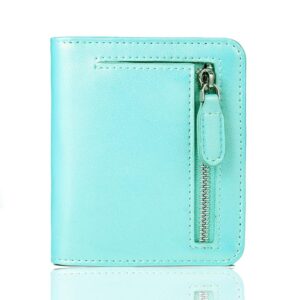 funtor small wallets for women, ladies small compact bifold pocket rfid blocking genuine leather wallet for women, blinggreen