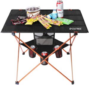 portable folding camp table large camping table with 4 cup holders and carrying bags for indoor and outdoor picnic tailgating bbq beach hiking travel fishing fishing(orange medium with cup holder)