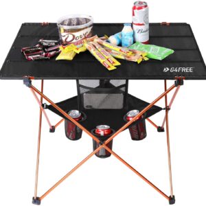 Portable Folding Camp Table Large Camping Table with 4 Cup Holders and Carrying Bags for Indoor and Outdoor Picnic Tailgating BBQ Beach Hiking Travel Fishing Fishing(Orange Medium with Cup Holder)