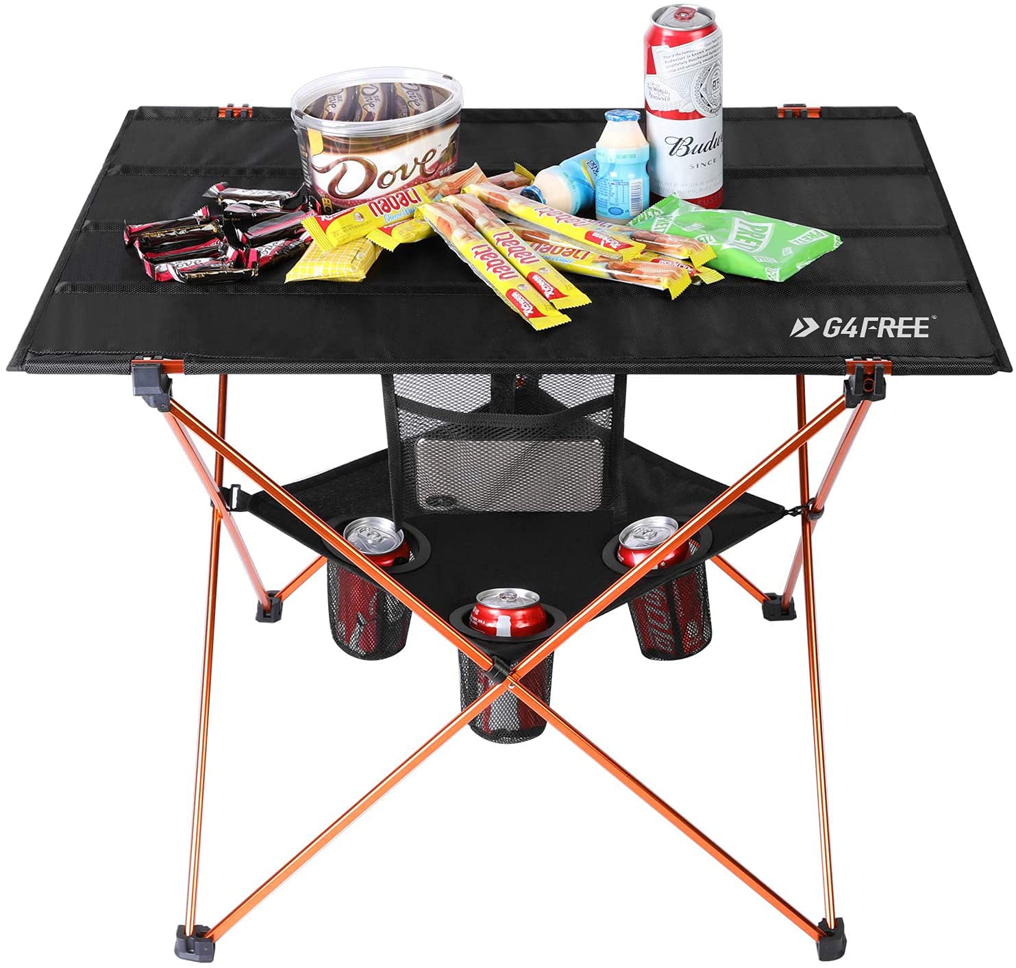 Portable Folding Camp Table Large Camping Table with 4 Cup Holders and Carrying Bags for Indoor and Outdoor Picnic Tailgating BBQ Beach Hiking Travel Fishing Fishing(Orange Medium with Cup Holder)