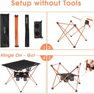 Portable Folding Camp Table Large Camping Table with 4 Cup Holders and Carrying Bags for Indoor and Outdoor Picnic Tailgating BBQ Beach Hiking Travel Fishing Fishing(Orange Medium with Cup Holder)