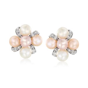 ross-simons 7-7.5mm multicolored cultured pearl earrings with diamonds in sterling silver