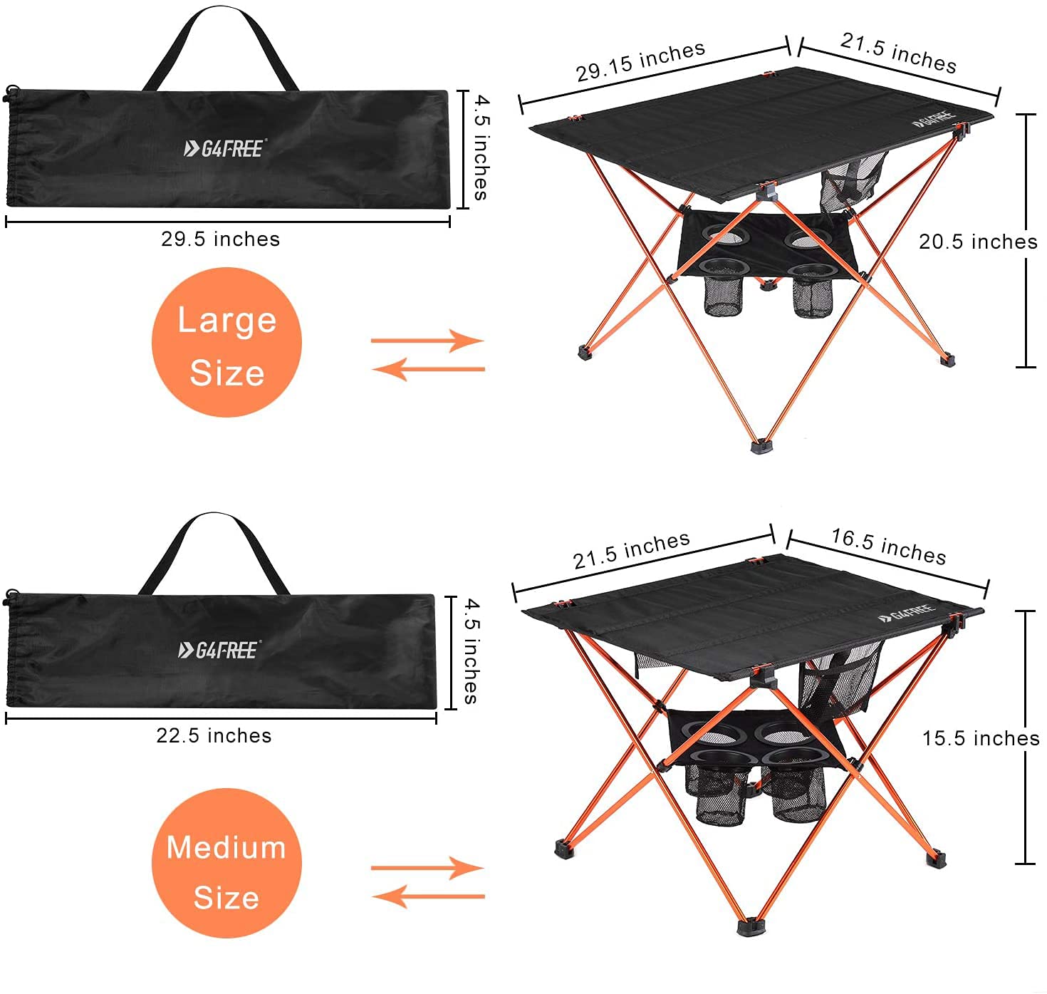 Portable Folding Camp Table Large Camping Table with 4 Cup Holders and Carrying Bags for Indoor and Outdoor Picnic Tailgating BBQ Beach Hiking Travel Fishing Fishing(Orange Medium with Cup Holder)