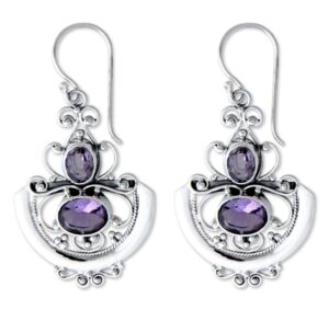 novica artisan handmade amethyst dangle earrings sterling silver purple indonesia mauve mist birthstone [1.9 in l x 1 in w x 0.2 in d] ' balinese goddess'