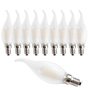 mzyoyo 10 pack candelabra led bulb,dimmable e12 led candle bulbs,4w chandelier light bulbs,ba11 flame shape bent tip,4 watt led light bulb,2700k warm white,frosted glass cover