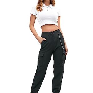 ZAFUL Cargo Pants for Women High Waisted Jogger Pants Outdoor Sweatpants Casual Pants with Chain (1-Black,L)