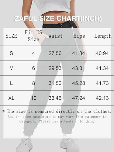 ZAFUL Cargo Pants for Women High Waisted Jogger Pants Outdoor Sweatpants Casual Pants with Chain (1-Black,L)