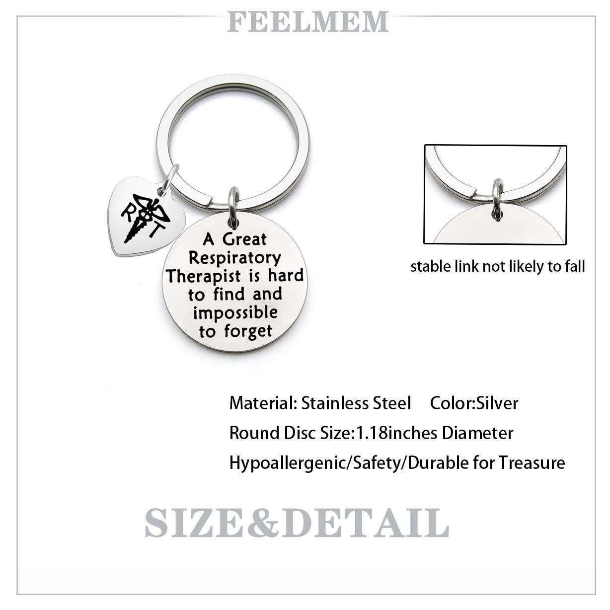 FEELMEM Respiratory Therapist Gift Radiology Tech Gift RT Keychain A Great Respiratory Therapist is Hard to Find Harder to Leave Impossible to Forget Radiology Technologist Gift (Silver)