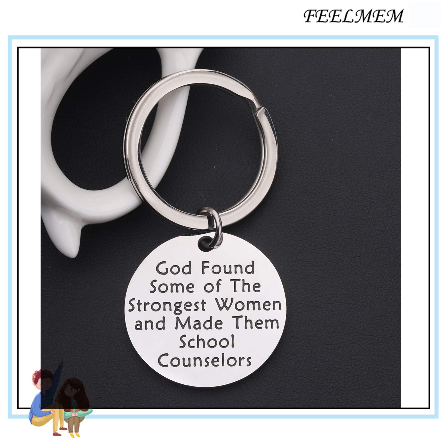 FEELMEM School Counselor Gift Teacher Appreciation Keychain God Found Some of The Strongest Women and Made Them School Counselors Thank You Gift for Guidance Counselor Principal (Silver)