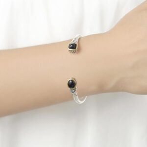 UNY JEWEL Bracelet Designer Brand Inspired Women Jewelry 4.5mm Thin Twisted Cable Wire Bangle Gem Stone Christmas Day Gift (Black Onyx)