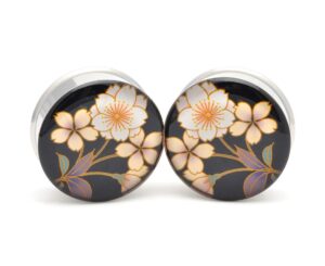 mystic metals body jewelry large gauge flower style 4 picture plugs - sold as a pair (1-1/2" (38mm))