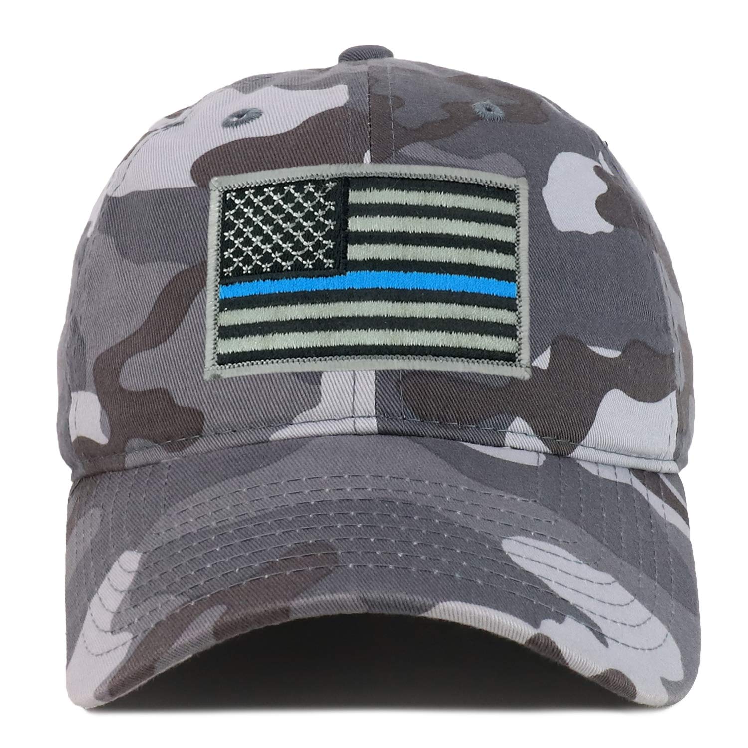 Armycrew Thin Blue Line American Flag Embroidered Patch Camo Baseball Cap - URB