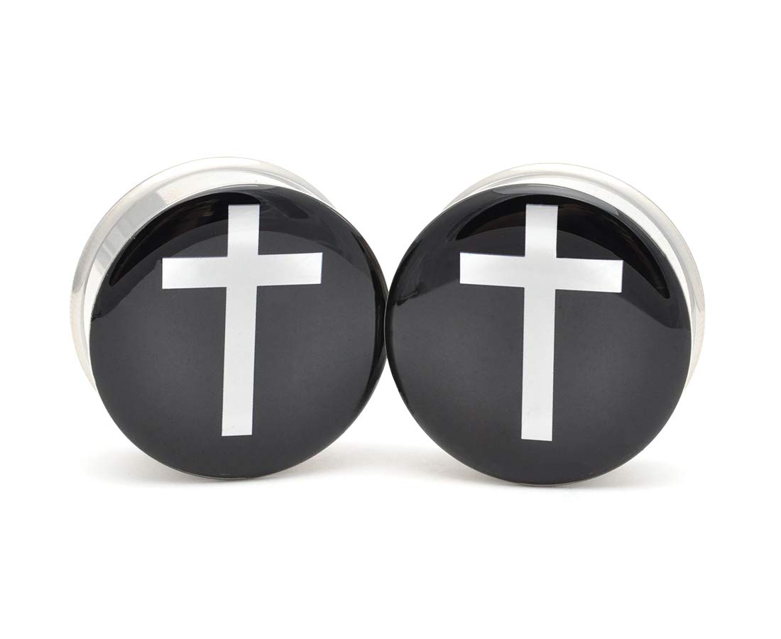 Mystic Metals Body Jewelry Large Gauge Cross Picture Plugs - Sold As a Pair (1-3/8" (35mm))