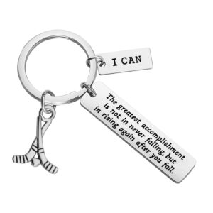 fustmw hockey gift ice hockey charm keychain inspirational hockey team gift ice hockey players gift for hockey moms & coaches (silver)