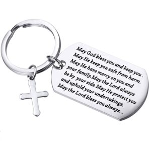 christian gifts bible verse keychain may god bless and keep you always religious jewelry scripture gifts (silver)