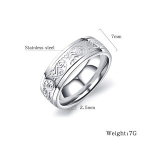 OAKKY 7MM Unisex Stainless Steel Couples Ring Silver Tone with Engraved Florentine Design Engagement Wedding Band Comfort Fit Size 6