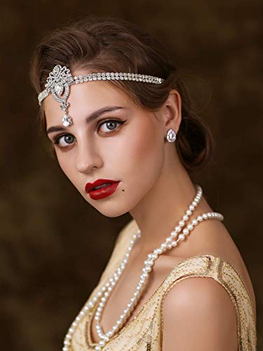 SWEETV 1920's Flapper Headband, Great Gatsby Headpiece 20s Art Deco Hair Accessories Headband Sliver