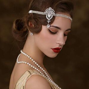 SWEETV 1920's Flapper Headband, Great Gatsby Headpiece 20s Art Deco Hair Accessories Headband Sliver