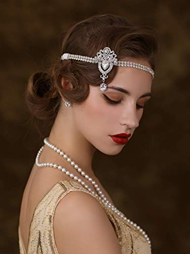 SWEETV 1920's Flapper Headband, Great Gatsby Headpiece 20s Art Deco Hair Accessories Headband Sliver