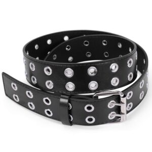 whippy double grommet belt for women men pu leather double prong buckle vintage punk rock jeans belts (black, l)